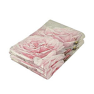 ZOEO Rose Face Towel Set of 2, Pink Chic Floral Hand Towel Dish Towels Cotton Bath Decor Set for Kids 30x15 inch Gym Yoga Towels for Mothers Day