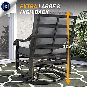 UDPATIO Outdoor Swivel Rocker Chairs, 3 Piece Metal Patio Rocking Chairs with Grey Padded Cushions Patio Bistro Furniture Set with Side Table for Porch Balcony Backyard, Grey