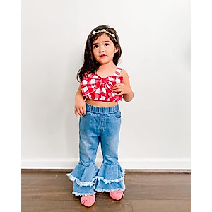 Eadrioss 2PCS Kids Toddler Baby Girls Valentine’s Day Outfits Sleeveless Strap Vest Crop Top Flare Jeans Bell Bottom Pants 18M-6T