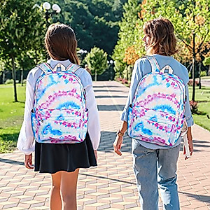 Woosir Girls Backpack for School Backpacks Tie Dye Kids Bookbags School Bags with USB Charger Port Back to School Backpack Gift School Supplies for Kids Teen Girls Elementary with Lunch Box