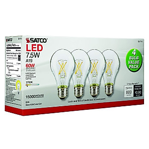 Satco S21713 7.5W; A19 LED; Clear; 2700K; Medium Base; 120V; 16 Bulbs