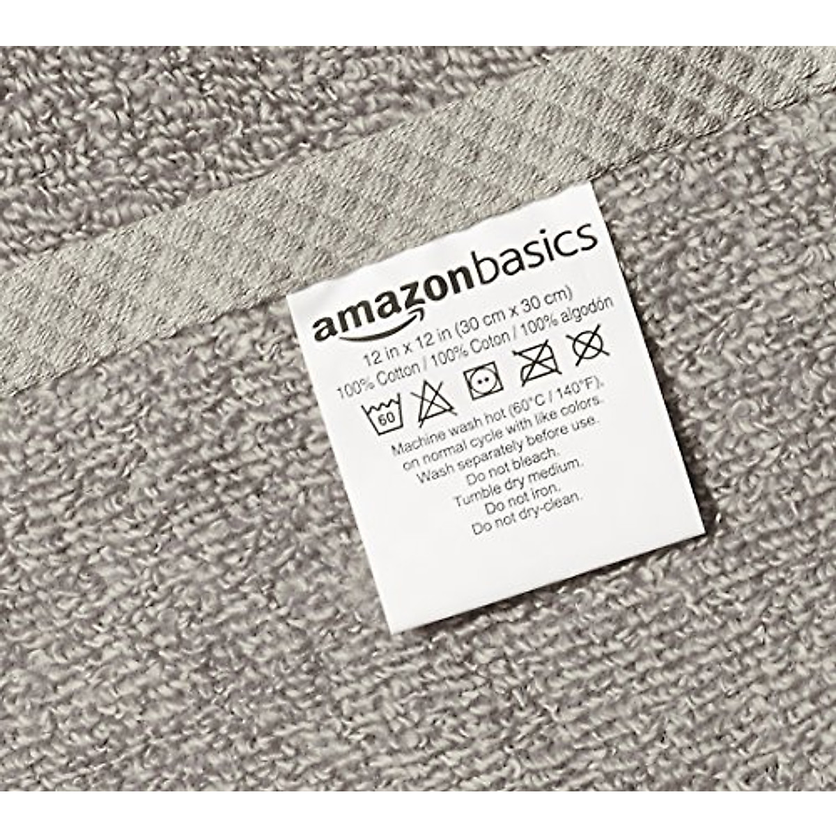 Amazon Basics Cotton Washcloths, Quick-Dry, 12" x 12", 12-Pack, Platinum