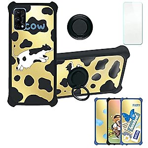 Aroepurt Case for Realme 7 PRO Case Compatible with Realme 7 PRO Phone Case Cover [with Tempered Glass Screen Protector][PC + TPU 2 in 1][Ring Support] [Golden Reflect Light] DJH-NN