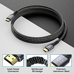 Certified HDMI Cable, Real 8K 2.1 Cable 2 Feet (2 Pack), 48Gbps, Short Ultra HD Braided Cord, Supports 8K@60Hz 4K@120Hz, eARC, HDR, HDCP 2.2 2.3, for Laptop, Monitor, Switch, PS5/PS4, Xbox, UHD TV