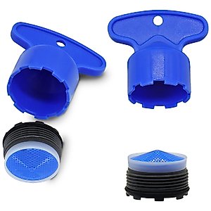 Jersvimc 4Pcs(2 Set) M21.5 Cache Faucet Aerator with Key Removal Wrench Tool, Bathroom Water Faucet Aerator Adapter Replacement Parts Water Flow Restrictor for Faucet Kitchen