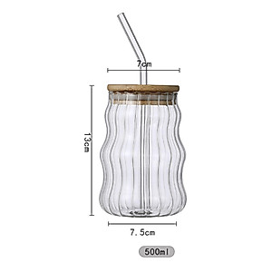 Gralara Household Glass Jar with Straws Clear Drinkware Reusable Gift High Borosilicate Glass Coffee Cup for Party Hiking Smoothies Beer, A