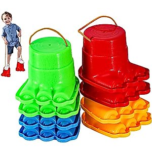 IROO Balancing Stilts for Kids, 4 Pairs Plastic Walking Stilts Children Monster Feet Toys with Adjustable Rope Gifts for Balance and Coordination,Strength, Active Play(8 Stilts Total)