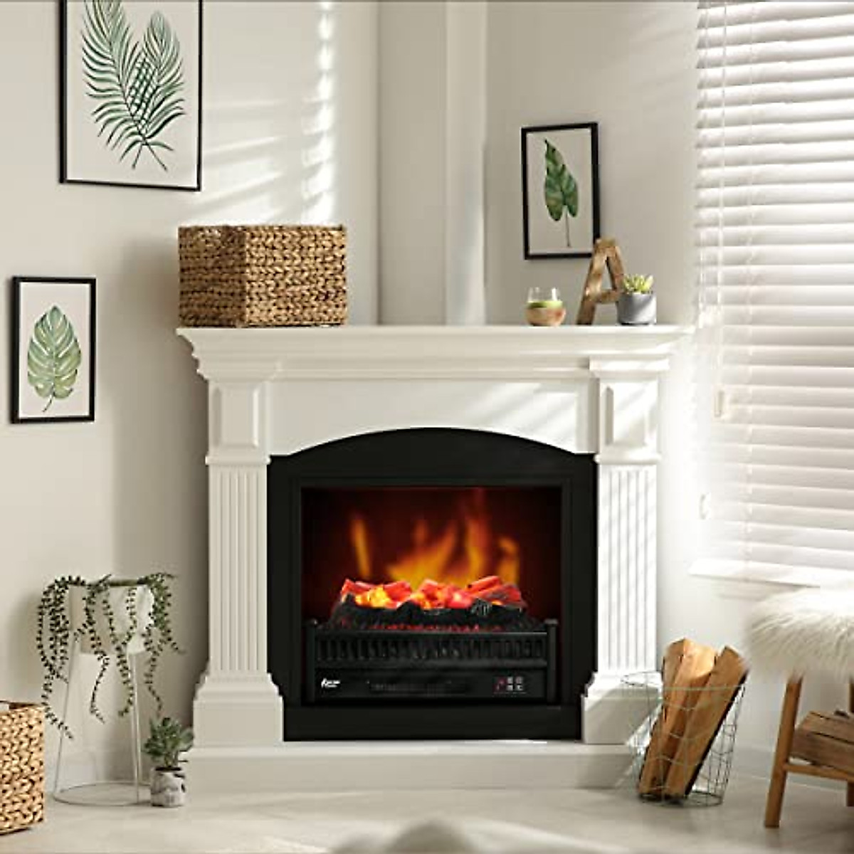 TURBRO Eternal Flame EF23-LG Electric Fireplace Logs, 23" Remote Control Fireplace Insert Log Heater, Realistic Lemonwood Ember Bed, Thermostat, Timer, 1400W Black