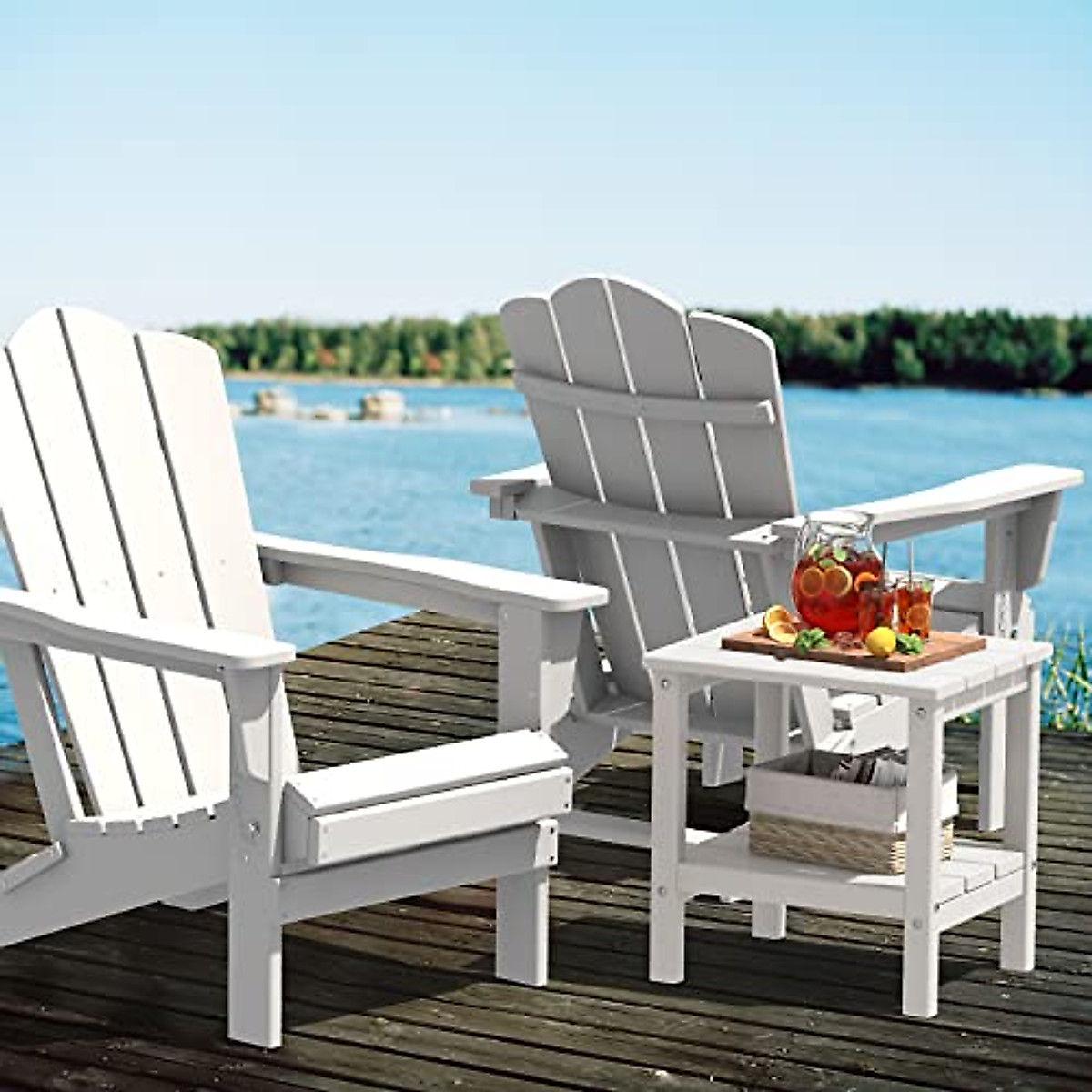 KINGYES Double Side Table, Adirondack End Table- White