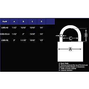 FJM Security A389-40-LS Laminated Steel Keyed Alike (A389) Long Shackle Padlock