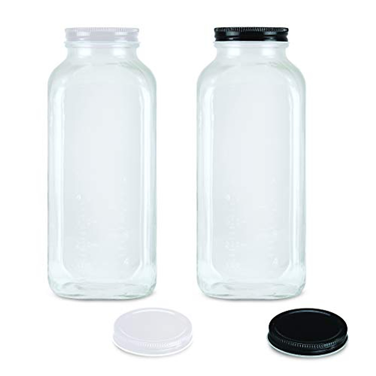 Glass Milk Bottle With 2 Extra Leak Free Lids and Measuring Marks Vintage Jugs 32 Ounces (Set of 2) Made in USA by Crystal Country