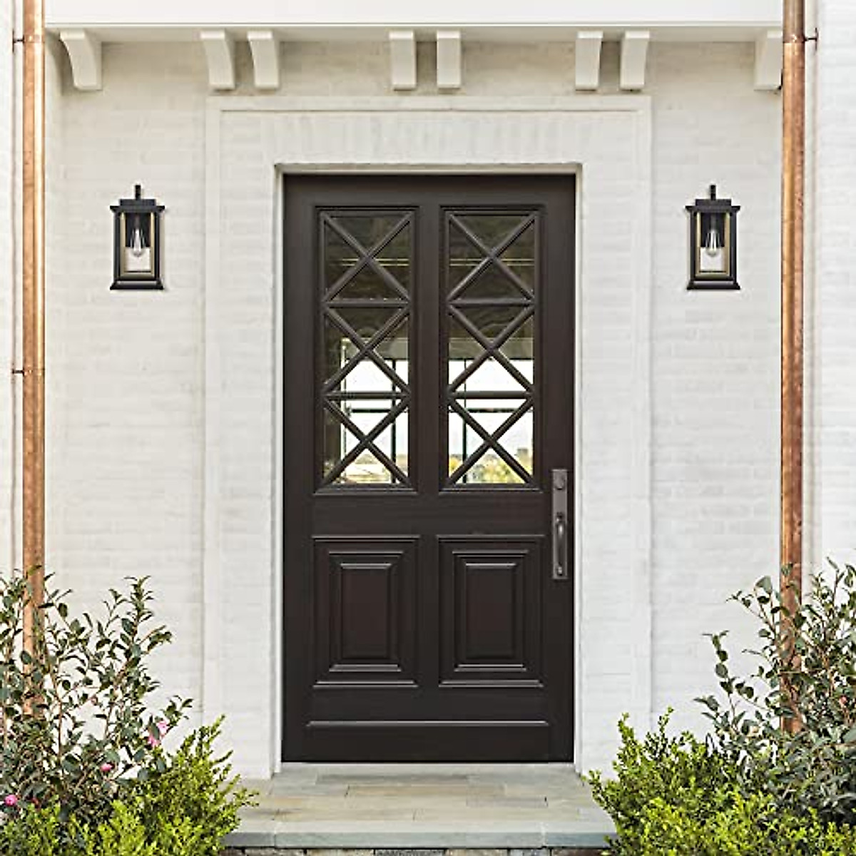 Design House 588707-BGD Hayward Modern Classic 1-Light Indoor/Outdoor Dimmable Wall Light with Open Bottom Black and Gold Frame, Black and GOL