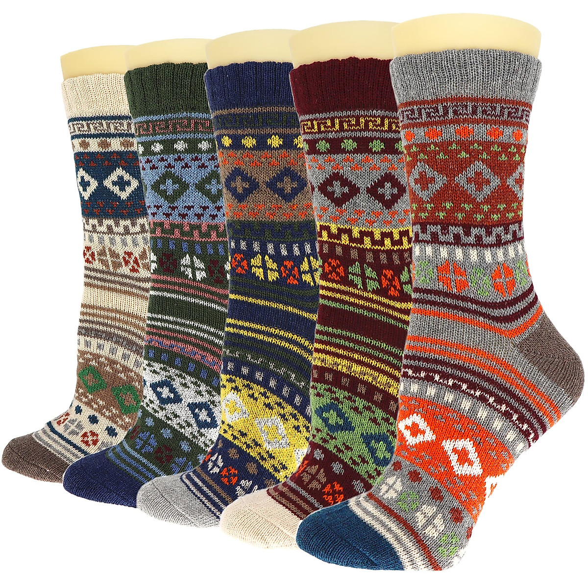 YZKKE 5Pairs Men Wool Socks Thick Thermal Hiking Winter Warm Boot Heavy Soft Cozy Socks for Cold Weather (Mul-1)
