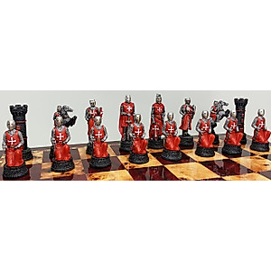 Medieval Times RED and White Crusades Maltese Armored Knight Chess Men Pieces Set NO Board