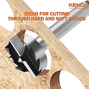KENDO 8 Piece Forstner Bit Set, Made of Alloy Steel, Forstner Bits for Woodworking, Auger Opener Round Shank Drilling Cutting Tool for Hardwood, Softwood, Plastic, Plywood with Storage Case