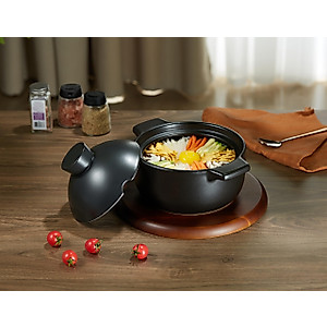Kook Korean Hot Pot, Dolsot Pot, 68 oz, with Lid, for Cooking Donabe, Bibimbap, Kimchi, Hot Pot, Soups and Stews, Oven and Dishwasher Safe, Black