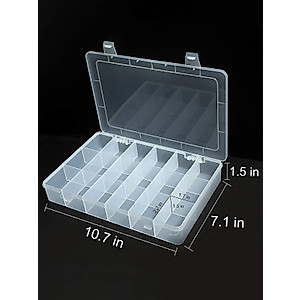 UHOUSE 2 PCS 18 Grids Clear Plastic Organizer Container Storage Box with Adjustable Dividers for Washi TapeJewelry Craft Tackles Tools, Size: 10.4 x 6.8 x 1.1 in (Clear)