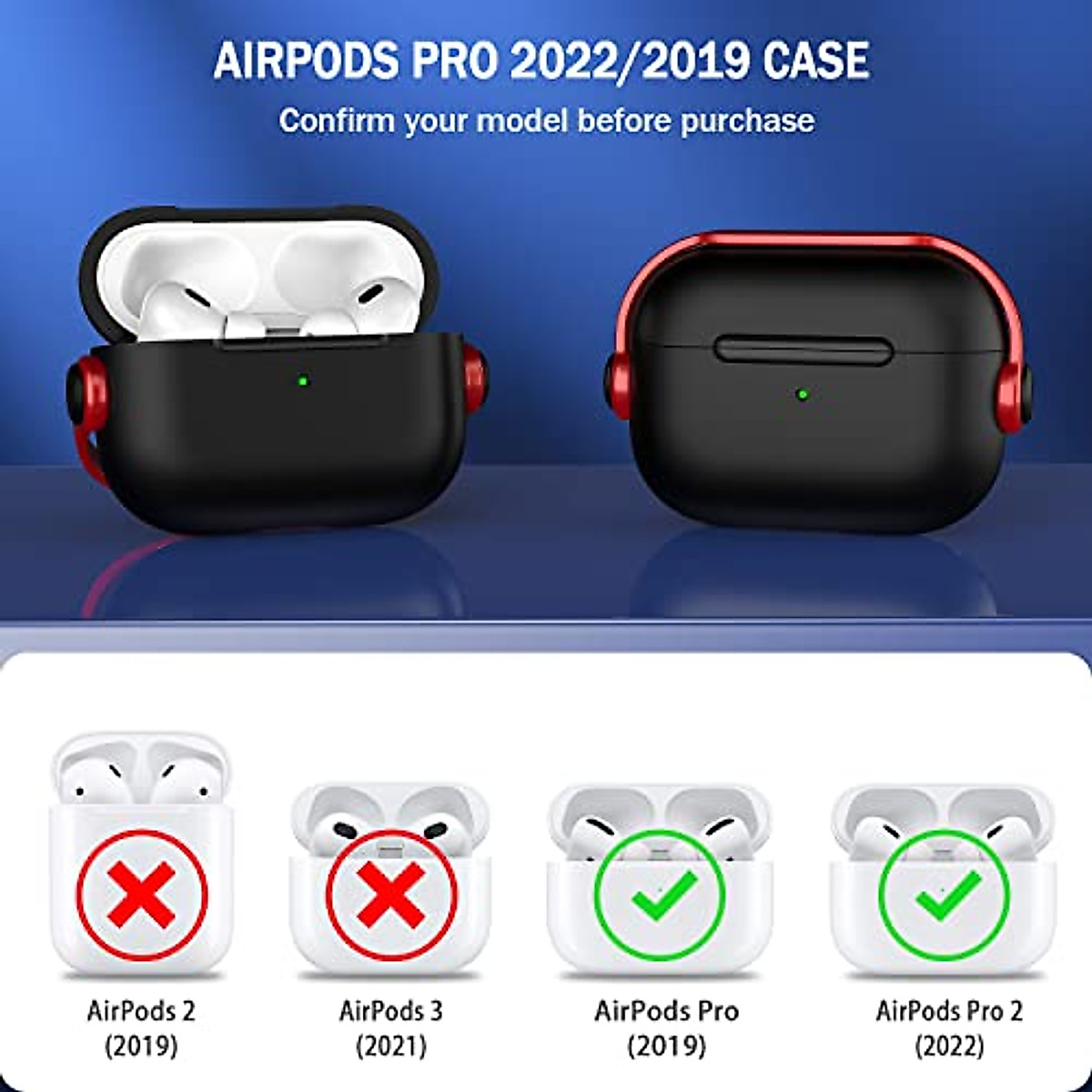 R-fun Airpods Pro 2nd/1st Generation Case Cover (2022/2019) with Secure Lock, Music Headset Earphone Protective Case Cover with Cleaning Kit Compatible for Apple Airpods Pro case, Black & Red
