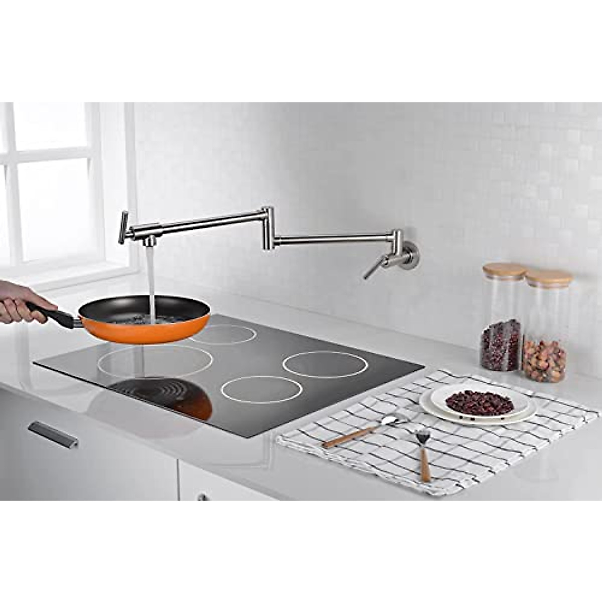 SUMERAIN Pot Filler Faucet Wall Mount,Brushed Nickel Finish and Dual Swing Joints Design