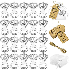 50 Sets Crown Bottle Openers for Wedding Bridal Shower or Baby Shower Party Favors Gifts for Guests Return Favors Crown Bottle Opener with Organza Bags Thank You Tags Return Souvenir Gifts for Guests
