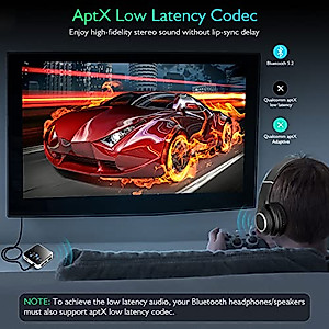 Giveet Bluetooth 5.2 Transmitter Receiver for TV to Wireless Headphones/Speakers, APTX Adaptive/HD/Low Latency Wireless 3.5mm AUX Audio Adapter for PC Airplane Car Boats Gym, 15hrs Playtime, Dual Link