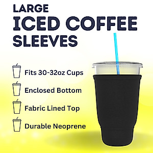 TahoeBay Iced Coffee Sleeves (4-Pack) Fits Large Drive-Thru Cups - Insulated Holders for Cold Drinks, Boba Tea, Shakes, Juice (Multicolor)