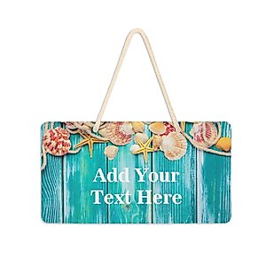 Starfish Shell Wood Grain Personalized Board Hanging Door Sign 6" x11" Welcome Sign Front Porch Wall Plaque House Wood Sign Garden Yard Home Farmhouse Decor Hanging
