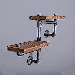 ZIKWOR Retro Industrial Wind Pipe Rack, Trapezoidal Shelf Solid Wood Living Room Wall Hanging Rack, Shelf Pot Rack, 2 Tier Heavy Duty Punk Style Black Storage Organizer