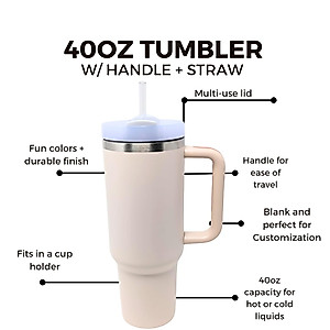 FTB Creative 40oz Insulated Journey Tumbler Mug, Double Wall Stainless Steel, with Lid and Straw (Blush)