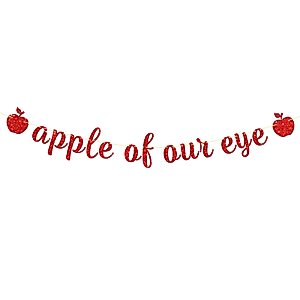 Maicaiffe Apple of Our Eye Banner - Baby Shower Gender Reveal Party Decor - Fruit Theme Apple 1st Birthday Party Decorations, Red Glitter