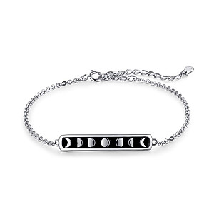 Angol Moon Phase Bracelet Sterling Silver, S925 Silver Vintage Adjustable Moon Bracelet for Women Girls, Dainty Link Hypoallergenic Moon Jewelry with Gift Box Card