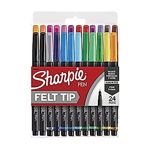 SHARPIE Pens, Felt Tip Pens, Fine Point (0.4mm), Assorted Colors, 24 Count
