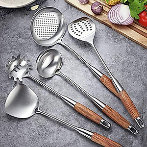 5-Piece Cooking Kitchen Utensil Set Kitchen Tool Set,304 Stainless Steel, Wood Handle, Kitchenware Accessory