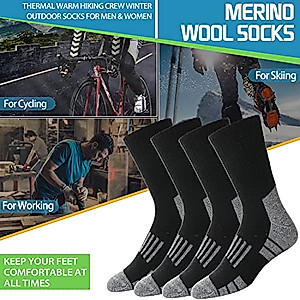 ANTSANG Merino Wool Socks for Men & Women Thermal Winter Hiking Warm Thick Crew Cozy Boot Work Gift Snowboarding Socks Stocking Stuffers 4 Pairs(Stripe-Black(4 Pairs))