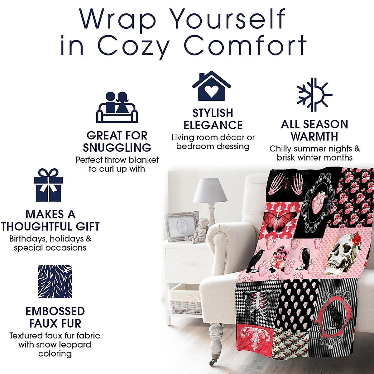 Retro Collage Rose Skull Red Butterfly Skeleton Gothic Blanket Tapestry Mandala Gifts for Girls Boys,Aesthetic Room Decor Plush Soft Lightweight Flannel Fleece Trippy Blankets Sheet for Dorm Decor