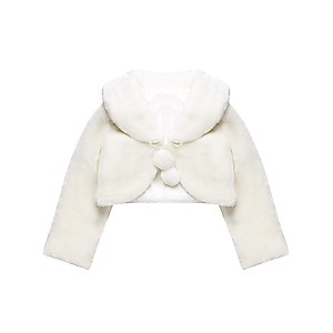 Blulu Girls Faux Fur Bolero Princess Shawl Wraps Girls Shrug Coat Jacket Flower Cape Wedding Party Dress Beige