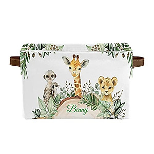 Safari Wild Animal Personalized Storage Bins Basket Cubic Organizer with Durable Handle for Shelves Wardrobe Nursery Toy 1 Pack