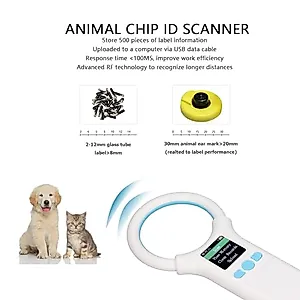 Animal Tag Reader Handhel,Portable Microchip Reader Scanner, 134.2khz/125khz USB Charging Animal Chip ID Reader Scanner