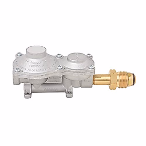 Flame King 2 Stage Propane LP Horizontal Super Compact Regulator with POL for RV, Vans, Trailers, Campers, 100lb Tank, ASME Tank, Generators (G2R150B-POLa), POL Single Tank Regulator, Gray