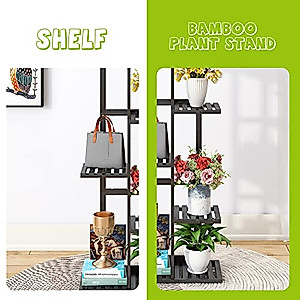 BMOSU Plant Stand For Indoor Corner Tall Plant Shelf 6 Potted Flower Bamboo Plant Stands Holder Shelf Plants For Outdoor Plant Rack Potted Plant Holder Display Rack For Living Room Balcony Bedroom(Black)