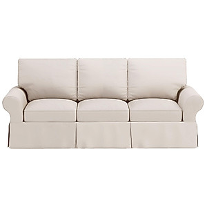 HomeTown Market Sofa Covers Custom Made Compatible for Pottery Barn PB Basic Three Seater Sofa Slipcover (PB Basic 3 Seat (Width: 82.5"), Polyester Flax Beige)