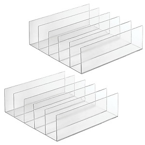 mDesign Plastic Purse Organizer for Bedroom Closet, Shelf Storage - Holds Woman's Purse, Hanging Bag, Zipper Handbag, Tote, Perfect for Space Saving - 5 Sections - Lumiere Collection - 2 Pack - Clear