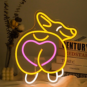 CKTBLEY Corgi Neon Sign, Acrylic, 14.9 x 12.9 inches, USB Powered, Modern Decorative Signage with Pink Heart for Home, Office Wall Decor, Pet Shop, Birthday Gifts