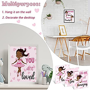 9 Pcs Black Ballerina Wall Decor Black Toddler Girl Wall Art Motivational African Little Girls Pink Room Decor for Positive Pink Bedroom Wall Decor Ballerina African American Toddler Quotes Posters