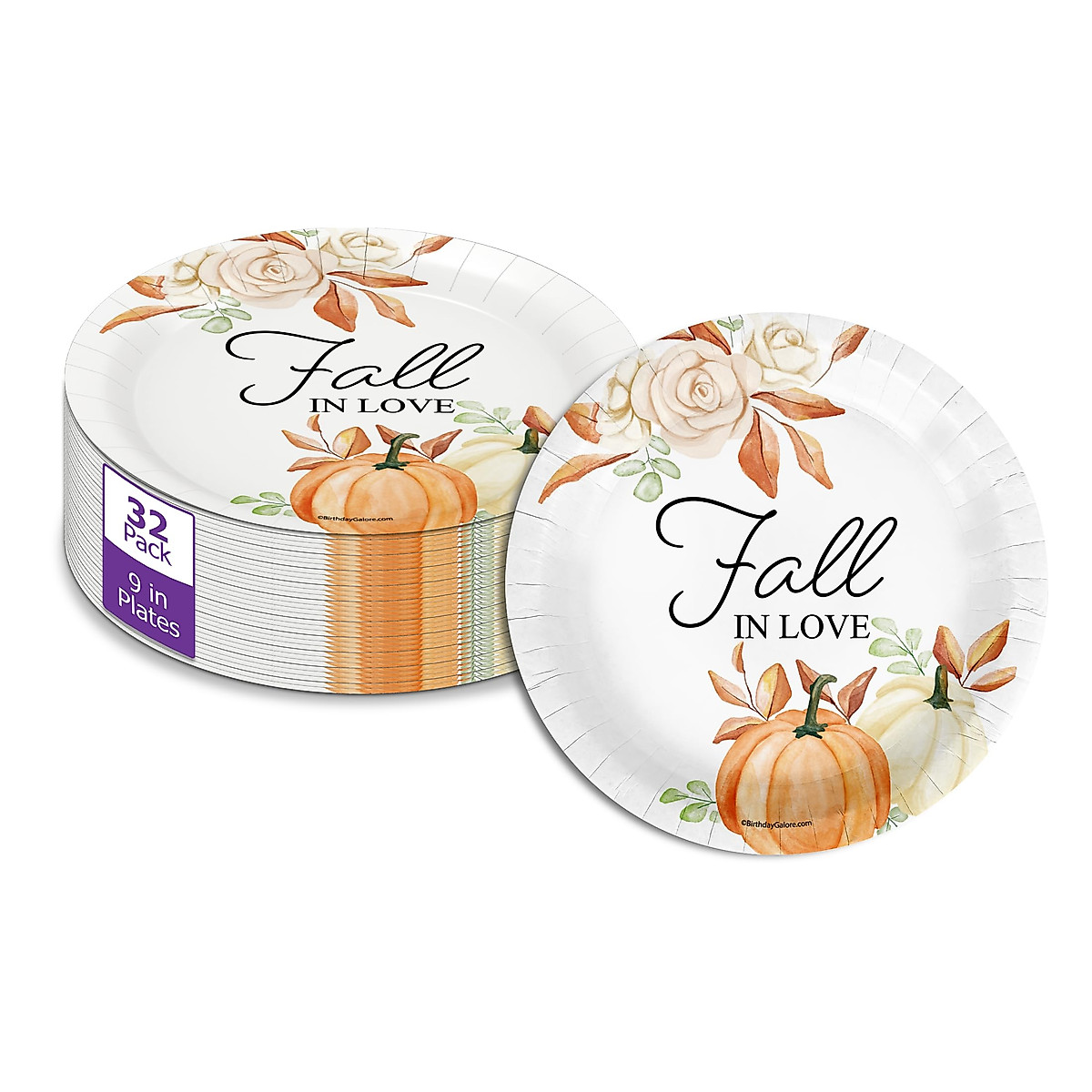 Birthday Galore Fall in Love Bridal Shower Party Supplies Large 9" Paper Plates in Bulk 32 Piece