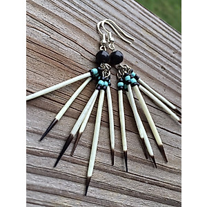 Clustered Black and Turquoise Quill Earrings Native