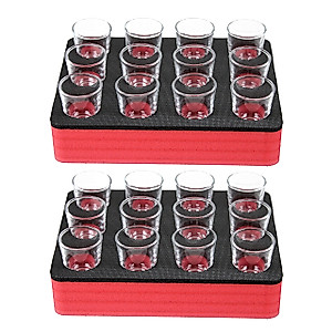 Polar Whale 2 Shot Glass Holders Organizer Modern Tray for Home Kitchen Bar or Club Party Durable Red and Black Durable Foam Serving Rack 10 Inches Wide Each Holds 12 Shots
