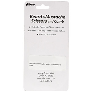 Allary Men's Beard and Mustache Scissors, Mini Comb Trimming Kit