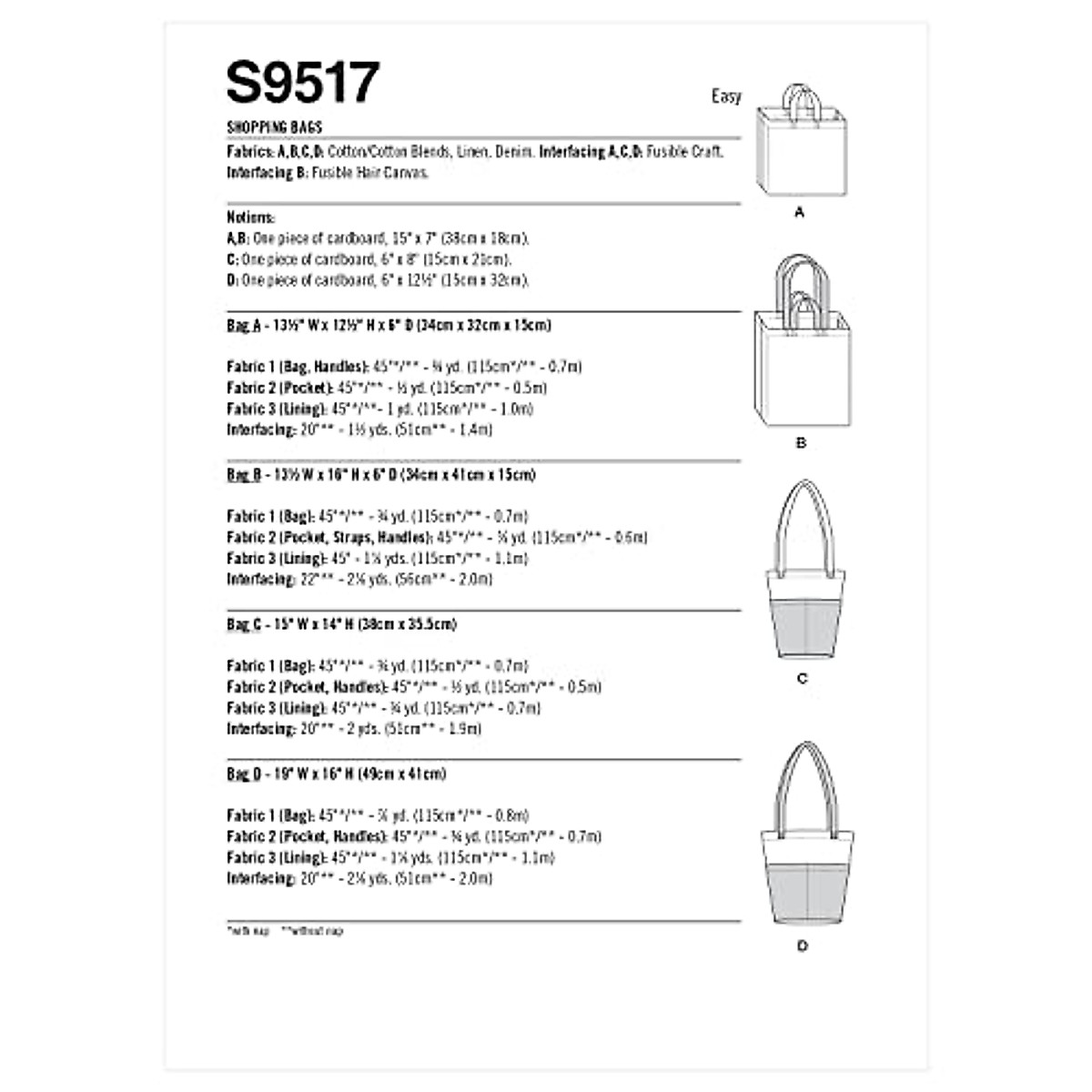 Simplicity Reusable Tote Bag Sewing Pattern Kit, Code S9517, One Size, Multicolor