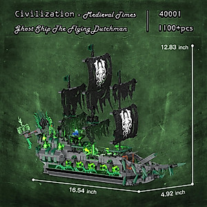 JMBricklayer Pirate Ship Building Toys with Lights, Ghost Ship Flying Dutchman Model Ship Boat 40001, Toy Building Sets for Adults, Halloween Decor Christmas Birthday Gifts for Boys Girls 14+